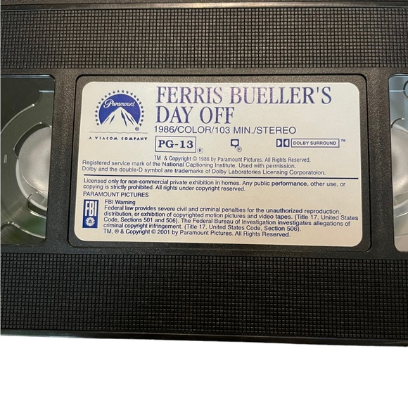 Paramount | Other | Vintage Ferris Buellers Day Off Vhs Cassette Tape ...